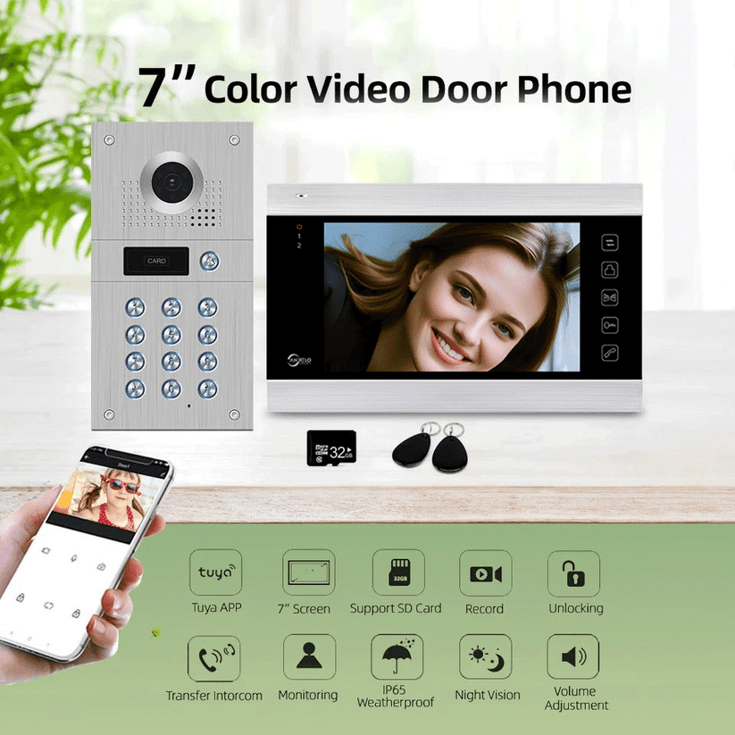 1080P Tuya WiFi Wired Video Intercom with Camera and Code Keypad/RFID ...