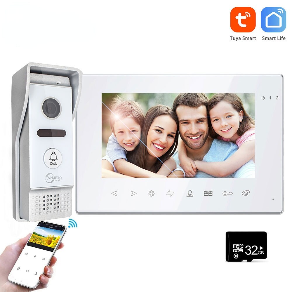 Wireless WiFi Tuya Video Intercom System 7 Inch Monitor Video Doorbell ...